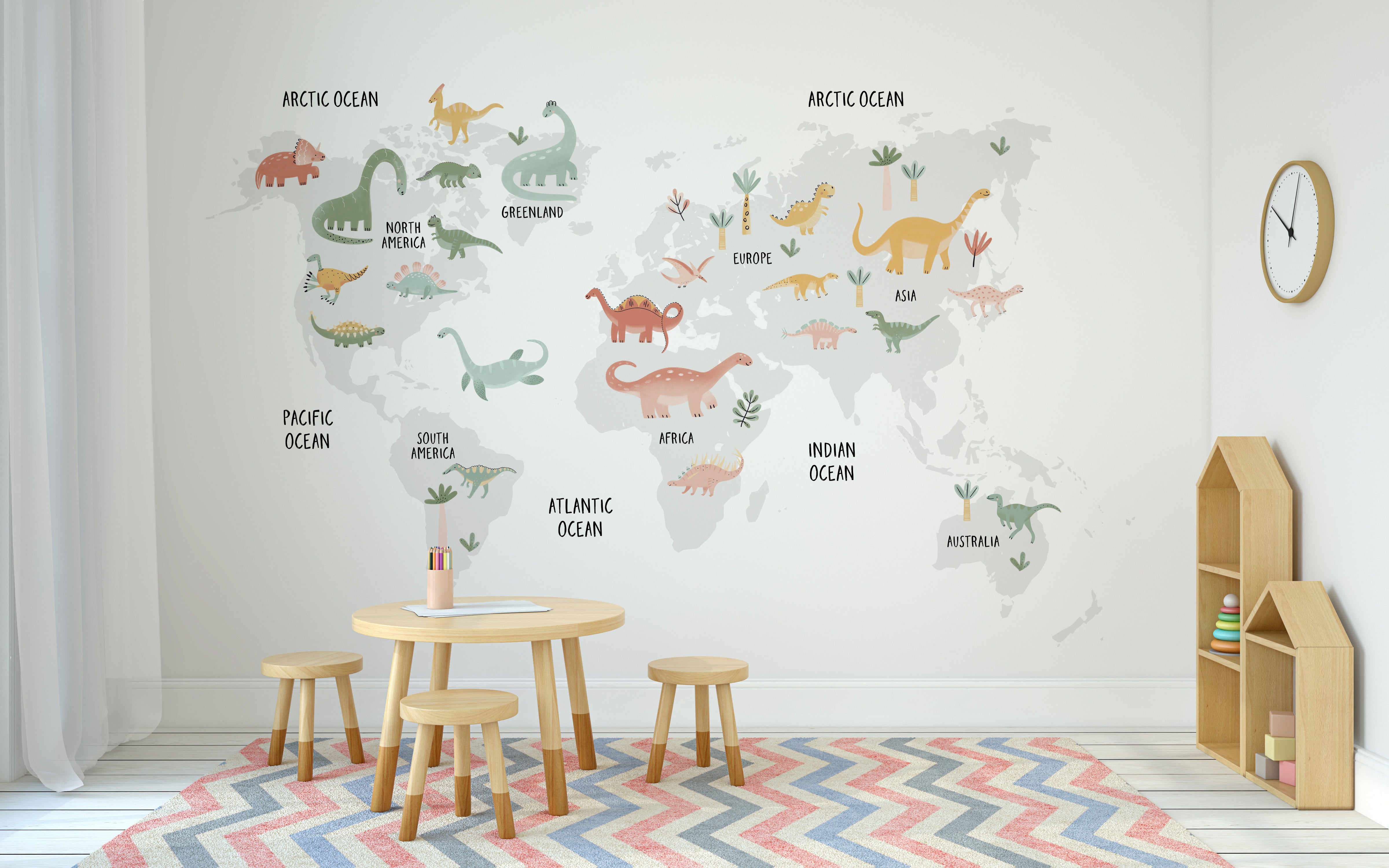 Dino World Map Removable Kids Wallpaper | Walltrendz