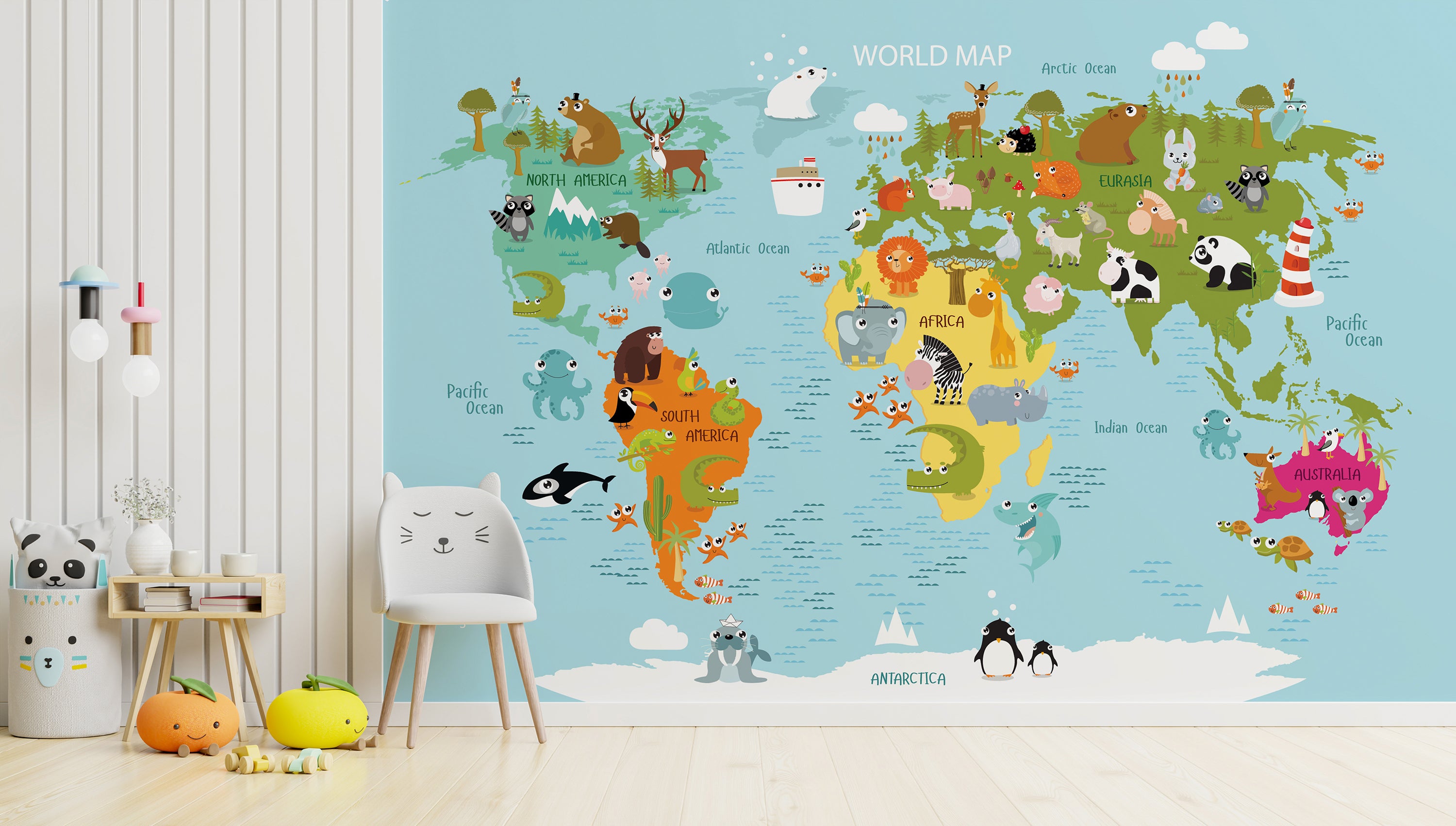 Cute Animal Map Kids Removable Wallpaper | Walltrendz